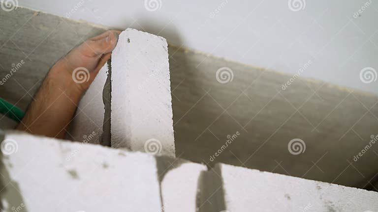 Construction Worker Building a Wall with Bricks. Stock Image - Image of ...