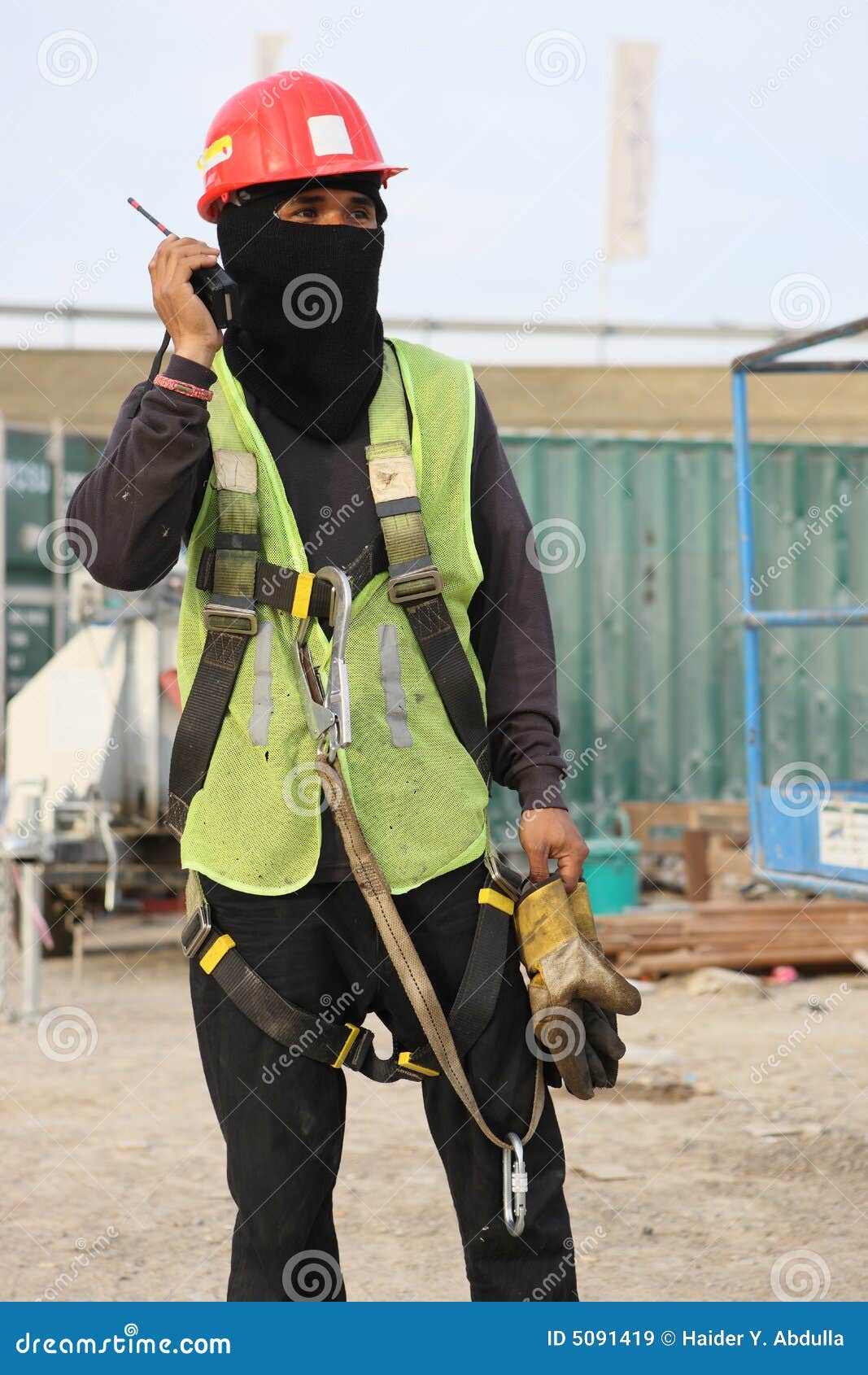 Construction Worker Calling for Back Up Stock Image - Image of mobile ...