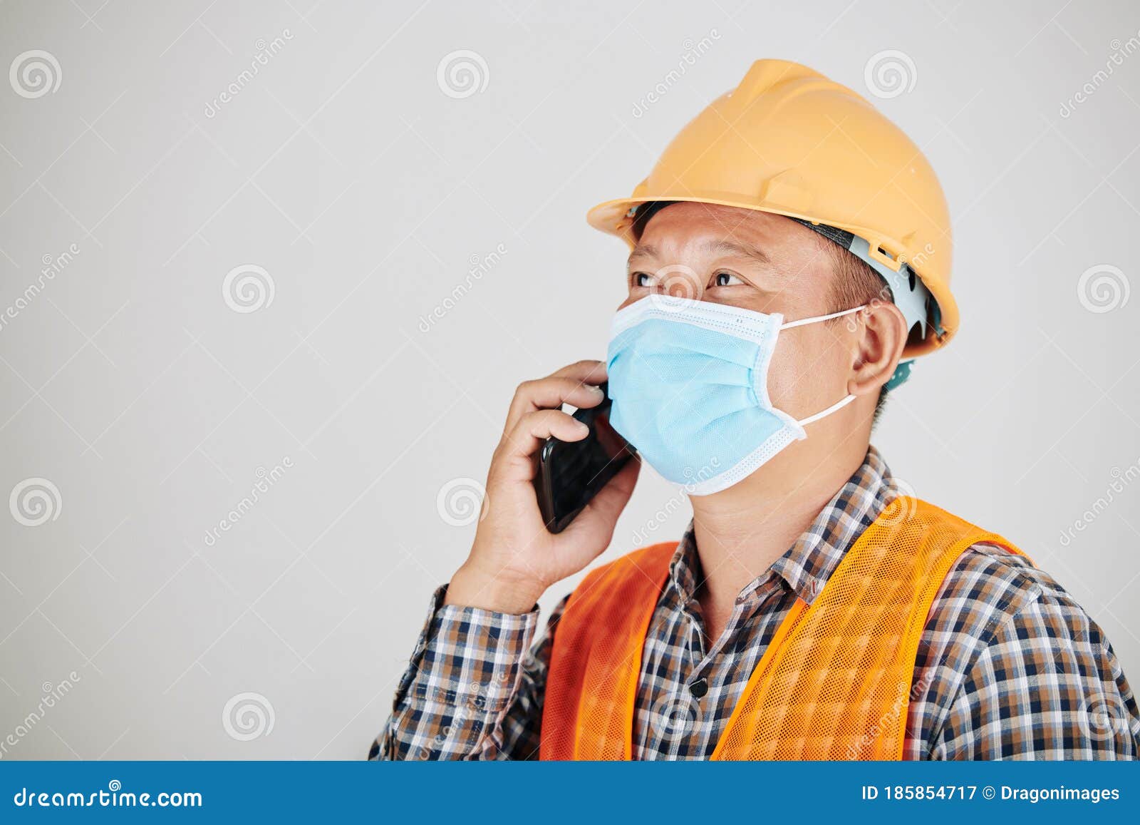 Construction Worker Calling on Phone Stock Image - Image of contractor ...