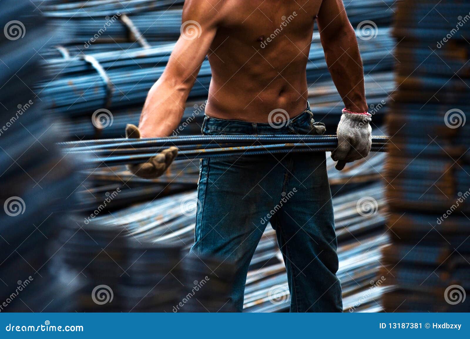 Construction Worker Carry Steel Stock Image - Image of real, male: 13187381