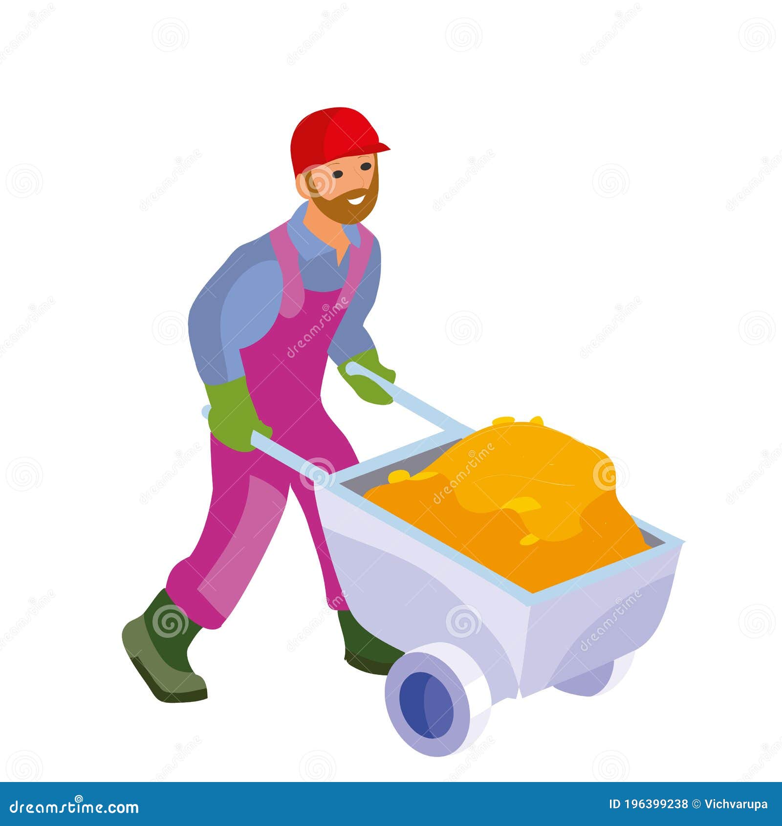 Construction Worker Carrying a Cart Filled with Sand, Cartoon ...