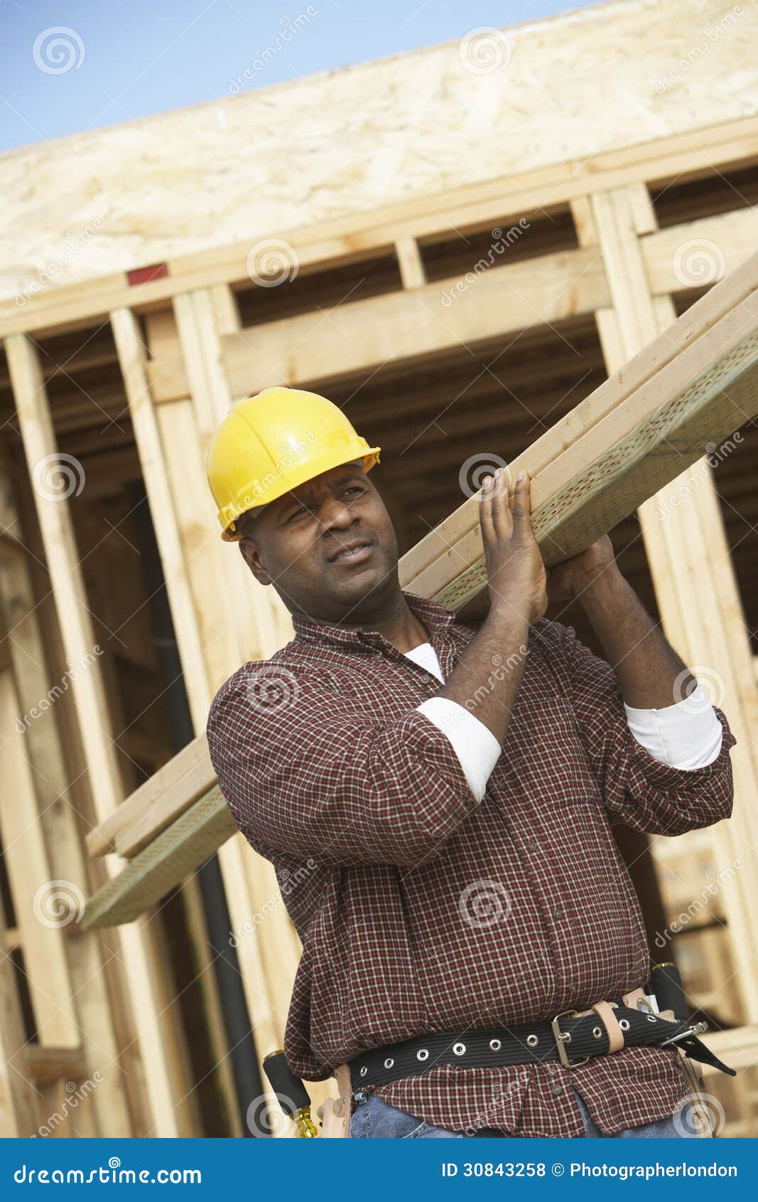 Worker Man Carrying Tool Box Stepping On Aluminium Ladder Stock ...