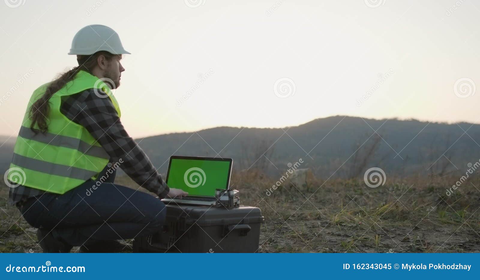 Construction Worker, Caucasian Man Working with Safety Helmet and Using ...