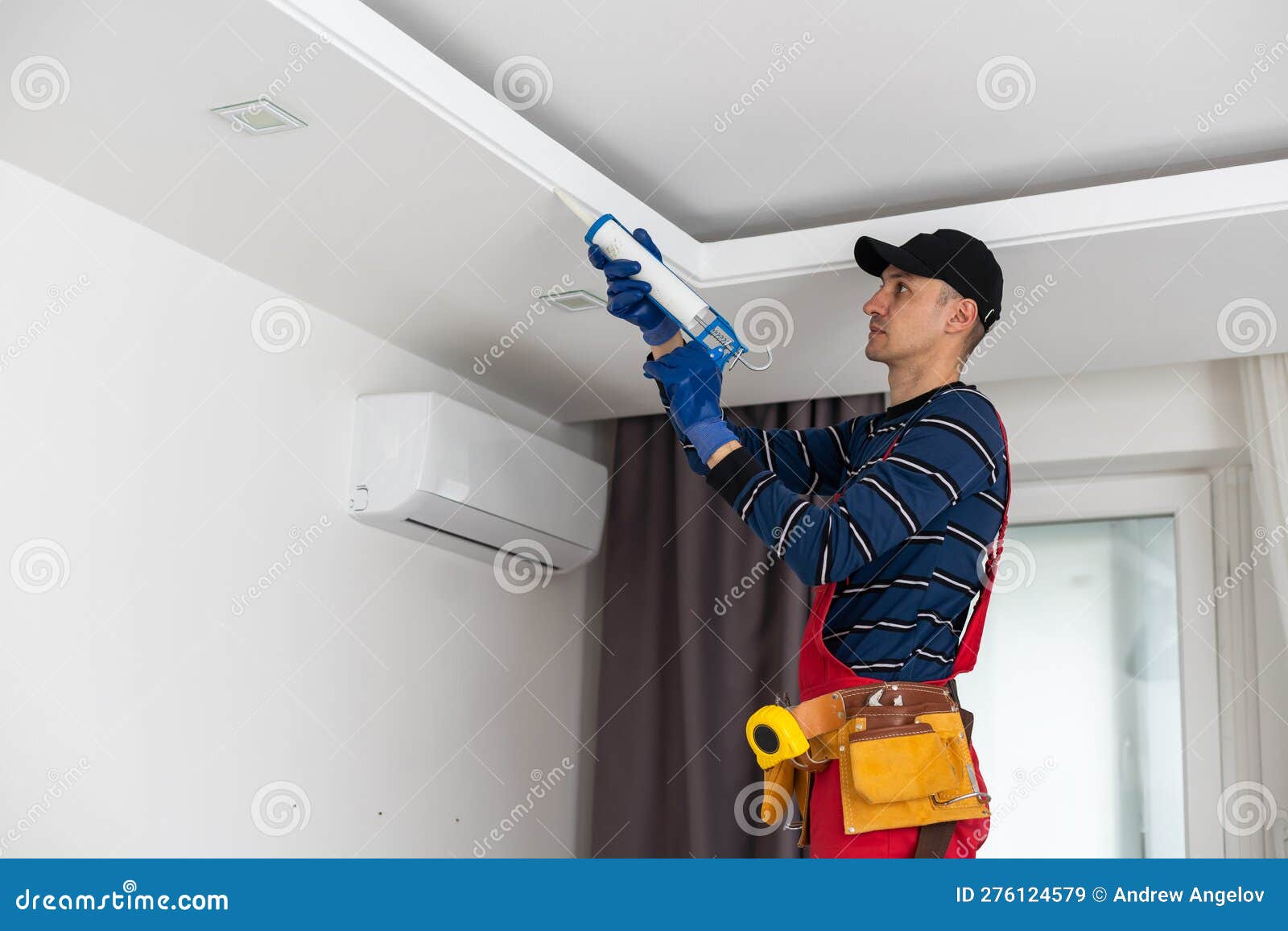 Construction Worker Ceiling Work. Working on Repairs Stock Image ...