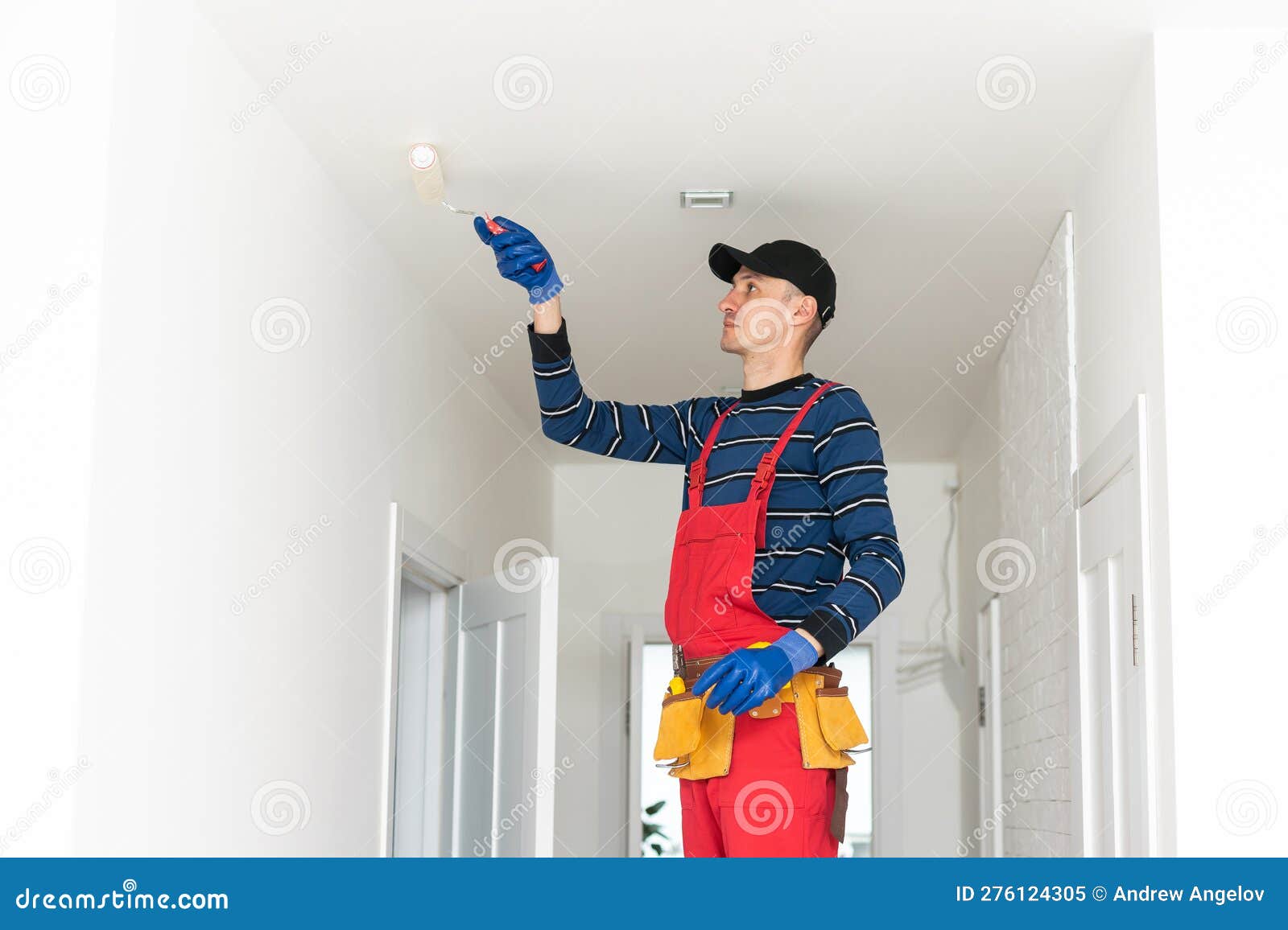 Construction Worker Ceiling Work. Working on Repairs Stock Image ...