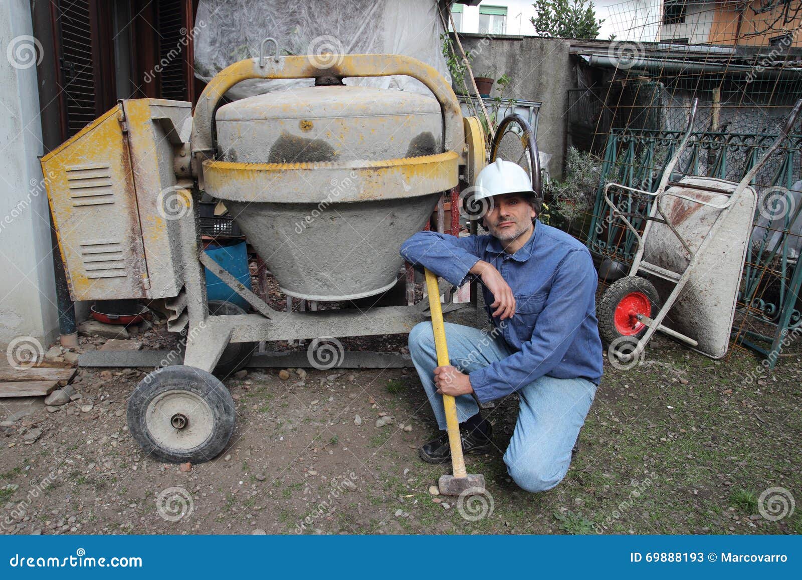 Construction Worker with Cement Mixer Stock Image - Image of health ...