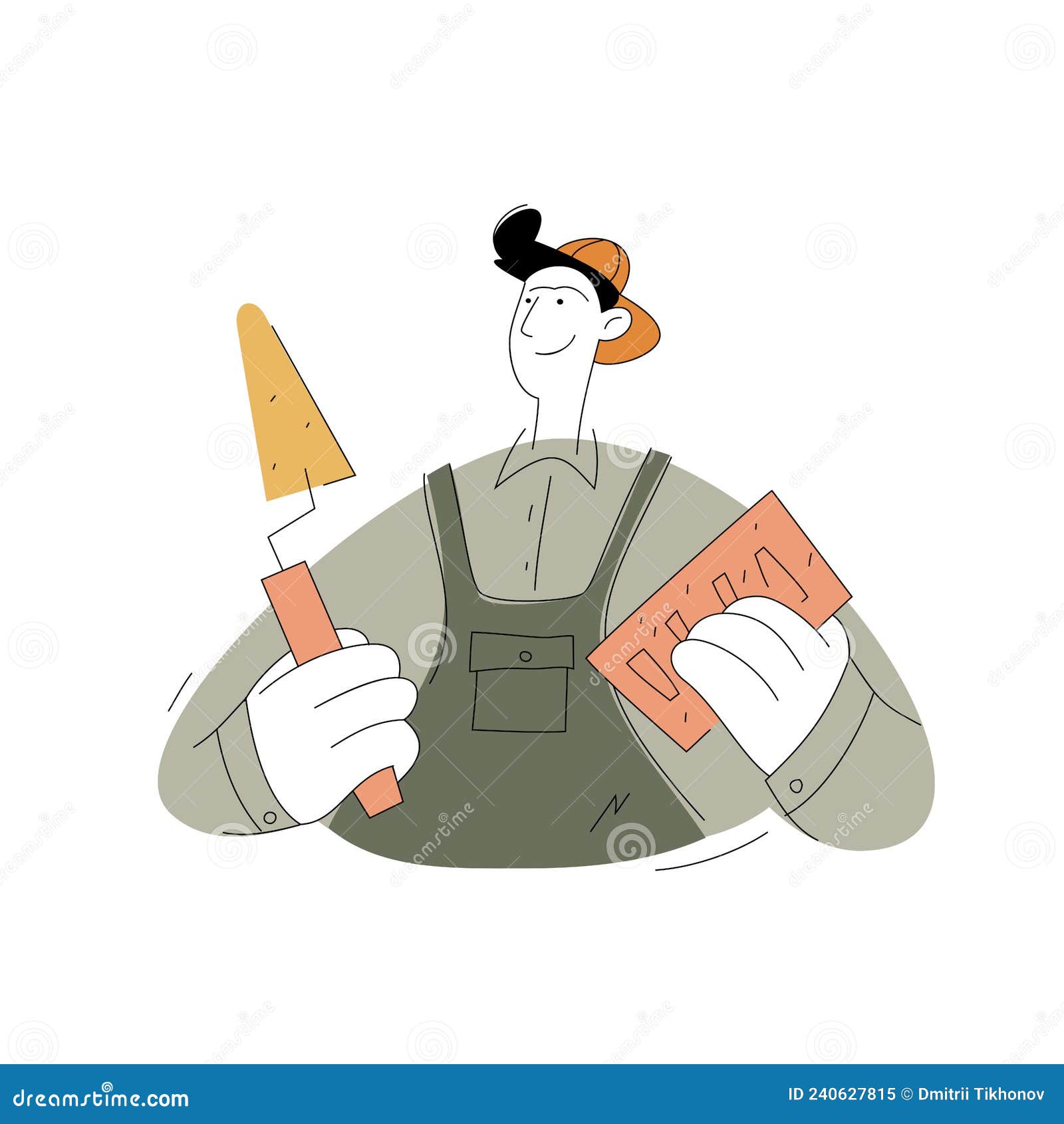 Bricklayer Vector. Cartoon. Isolated Art On White Background. Man ...