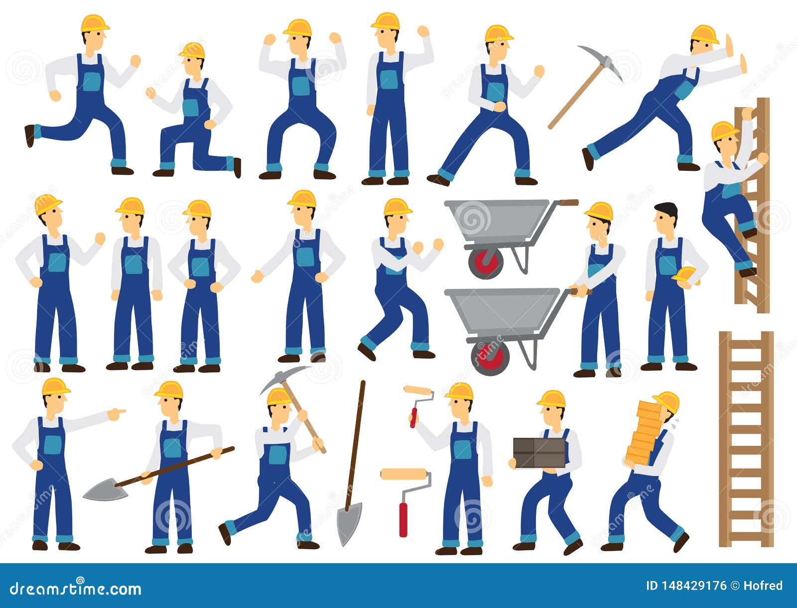 Construction Worker Character with Different Action and Poses Stock ...