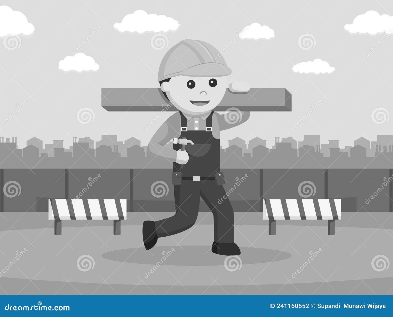 Construction Worker Character Profession Design Vector Black and White ...