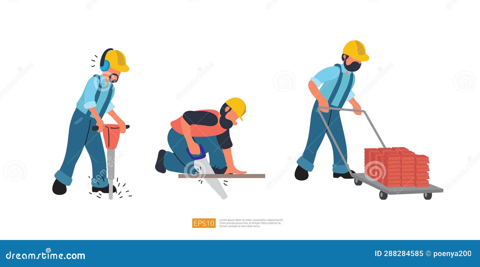 Construction Worker Character Set Vector Illustration. Worker with ...