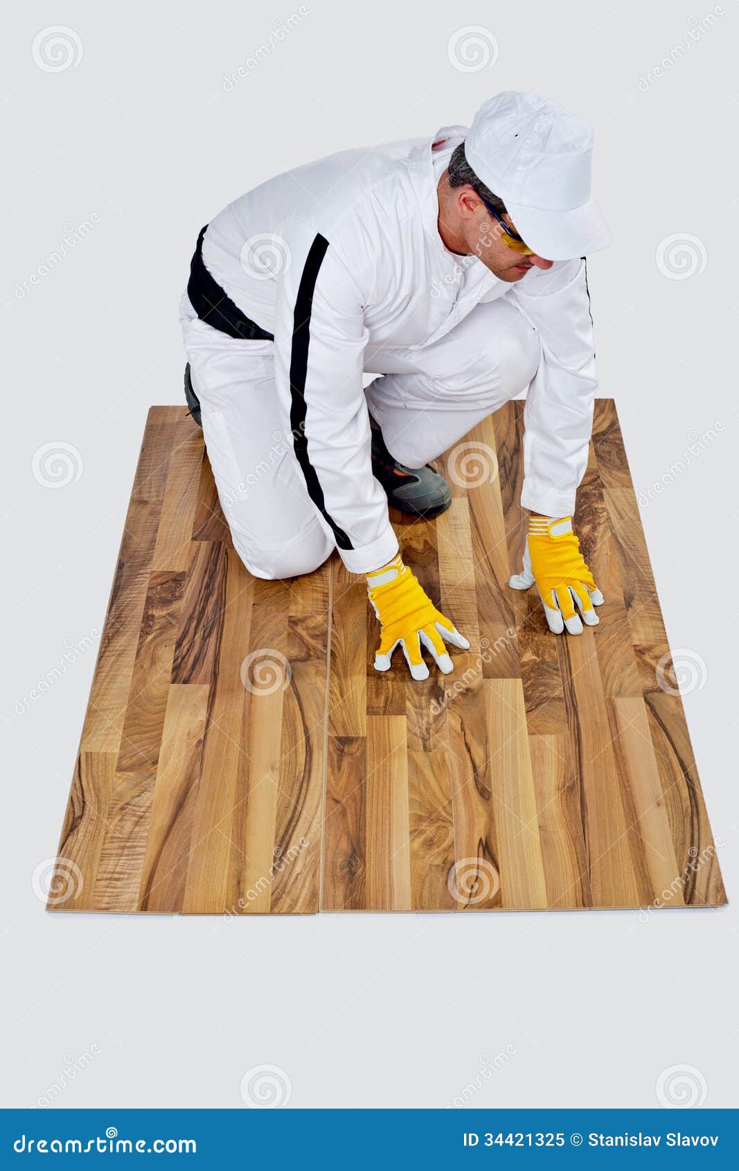 Construction Worker Checks a Wooden Floor Stock Image - Image of base ...