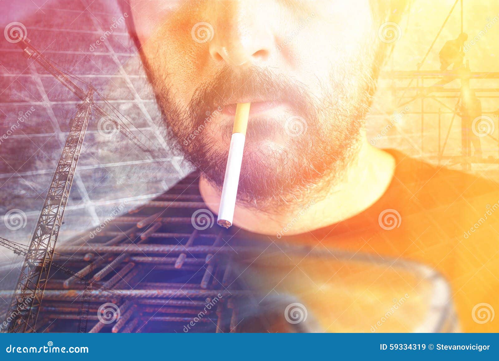 Construction Worker with Cigarette Stock Image - Image of exposure ...