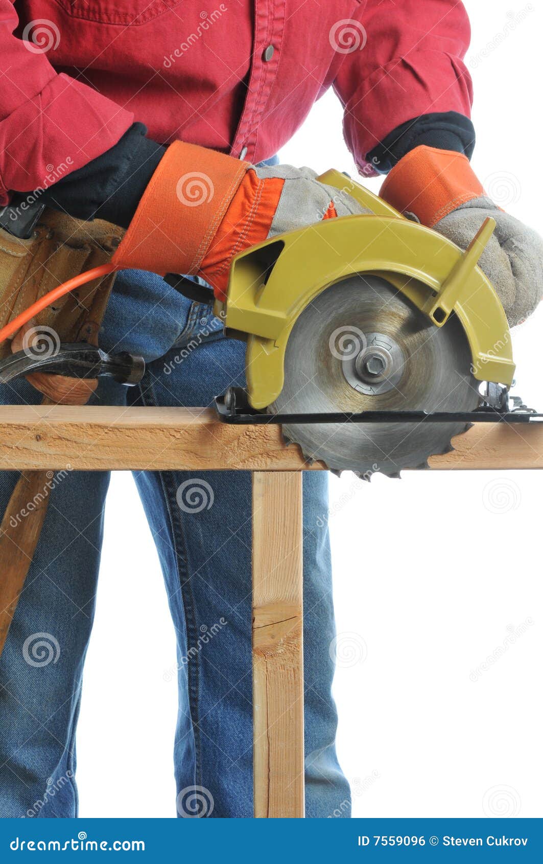 Construction Worker with Circular Saw Stock Photo - Image of belt ...