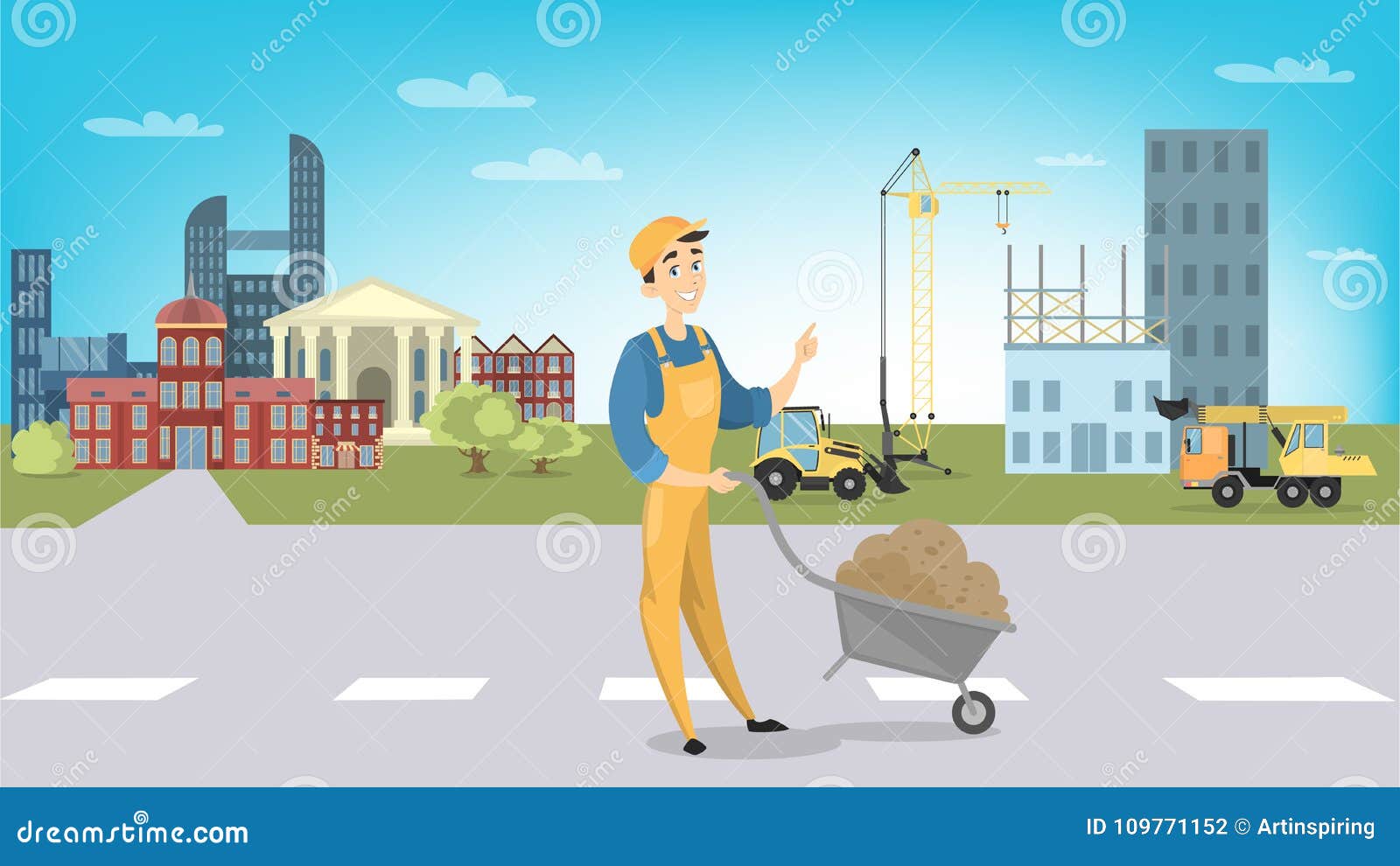 Construction Worker in City. Stock Vector - Illustration of builder ...