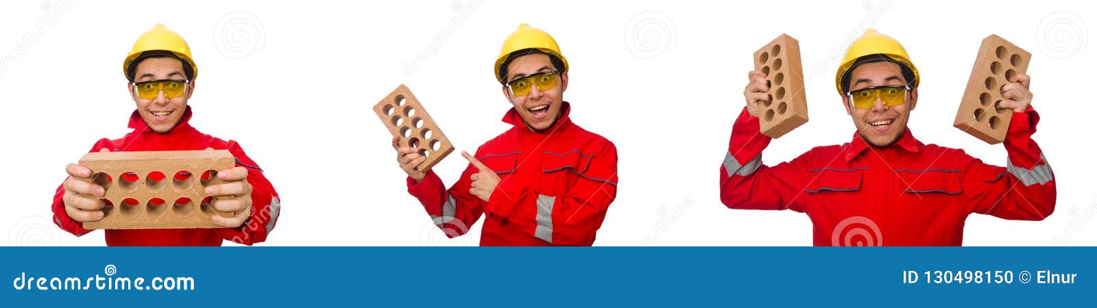 The Construction Worker with Clay Bricks on White Stock Photo - Image ...