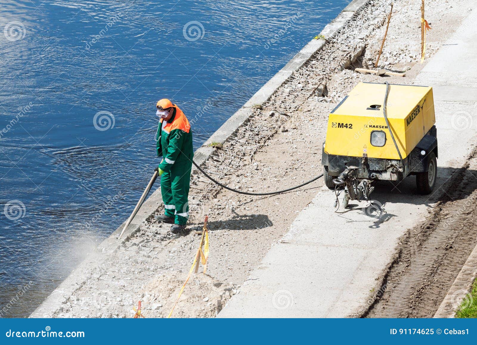 Construction Worker Cleaning Concrete Editorial Image - Image of ...