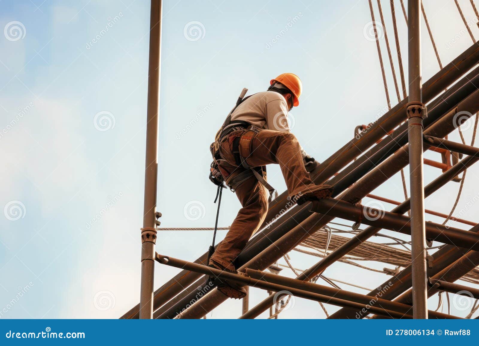 Construction Worker Climber on a Site Wearing Construction Safety ...