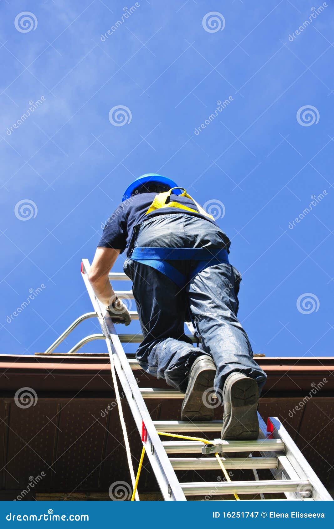 Construction Worker Climbing Ladder Stock Image - Image of adult ...