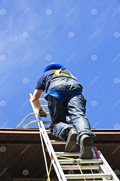 Construction Worker Climbing Ladder Stock Image - Image of adult ...