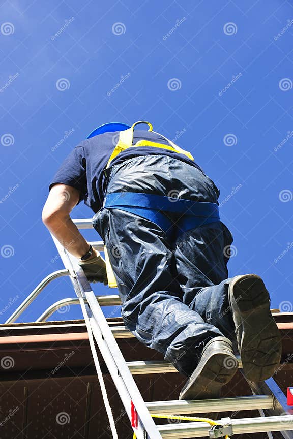 Construction Worker Climbing Ladder Stock Image - Image of industry ...