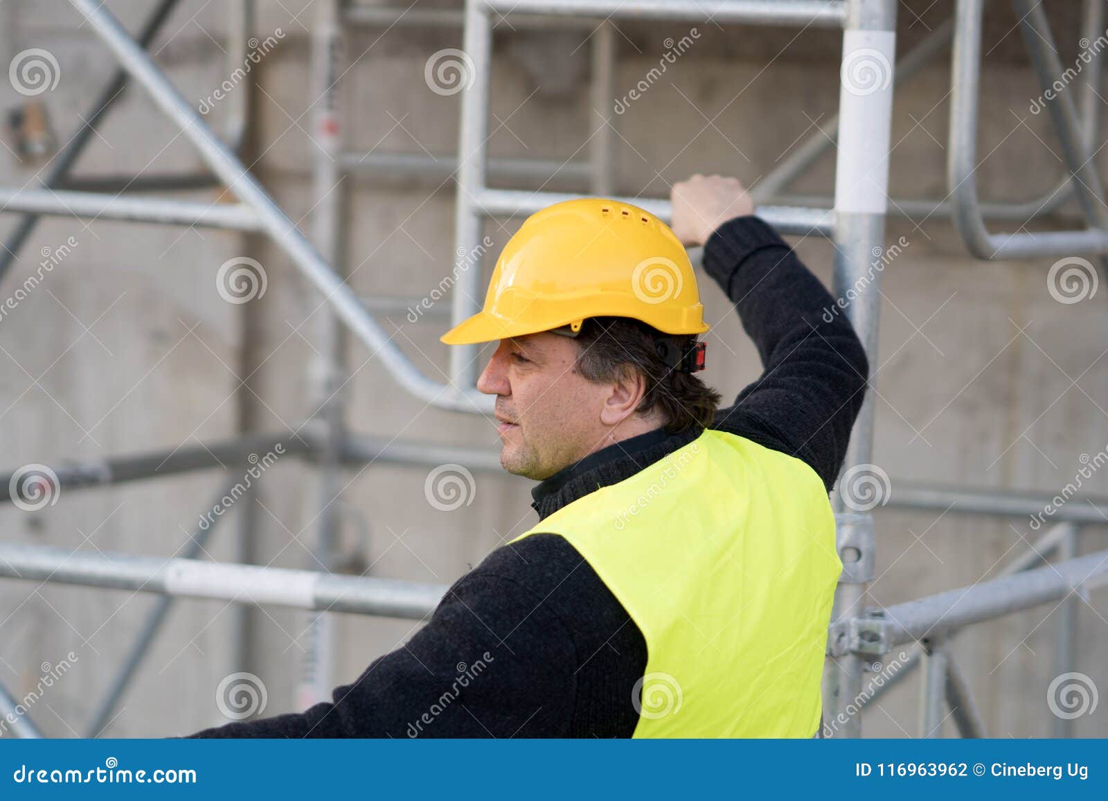 Construction Worker Climbing a Ladder Stock Photo - Image of manager ...