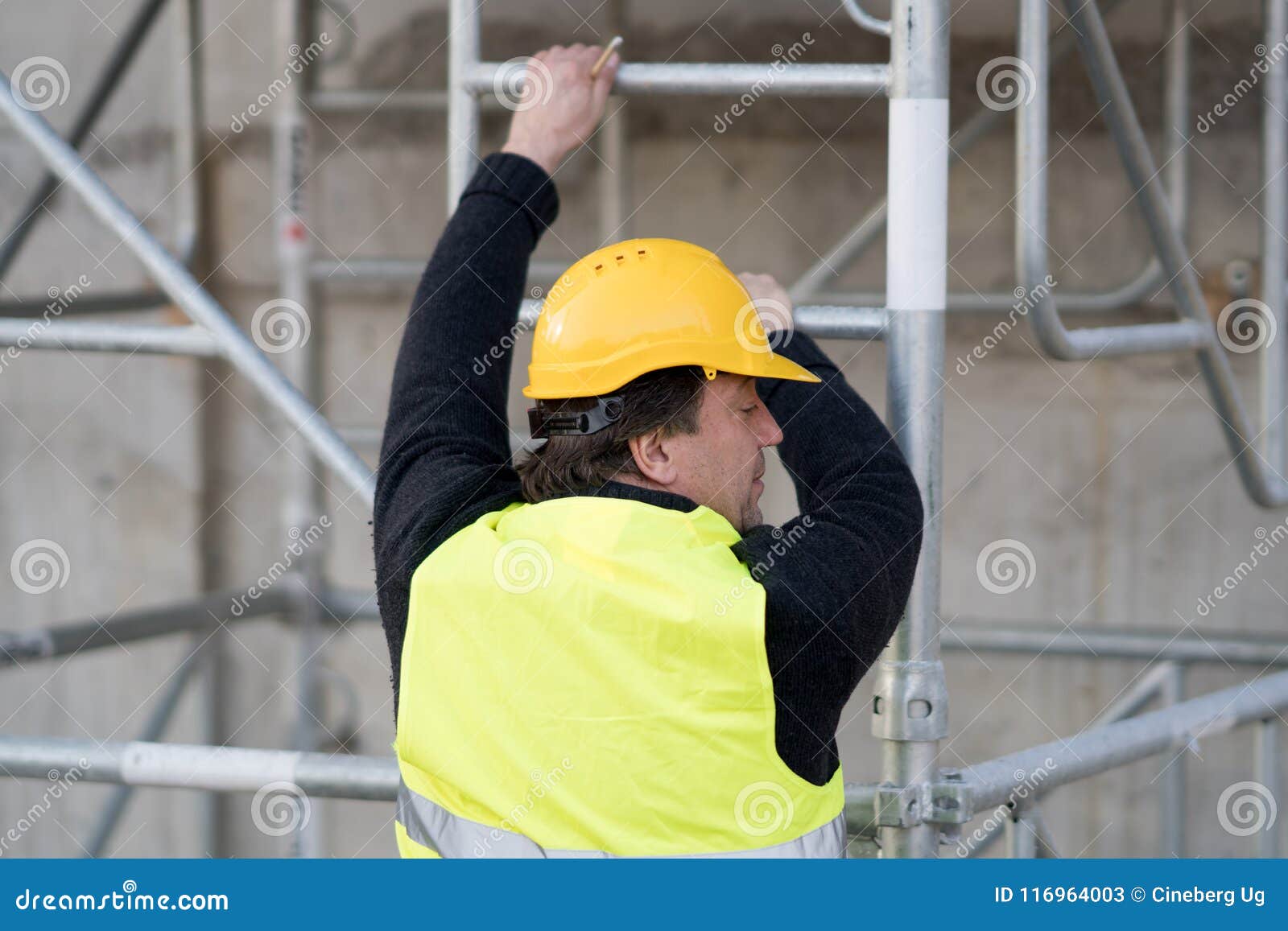 Construction Worker Climbing a Ladder Stock Image - Image of industry ...
