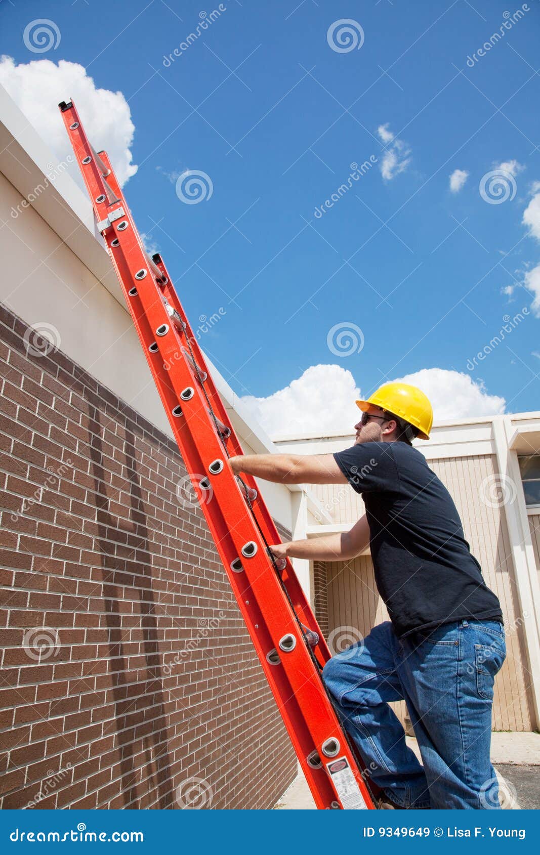 Construction Worker Climbs To Roof Stock Image - Image of outdoors ...