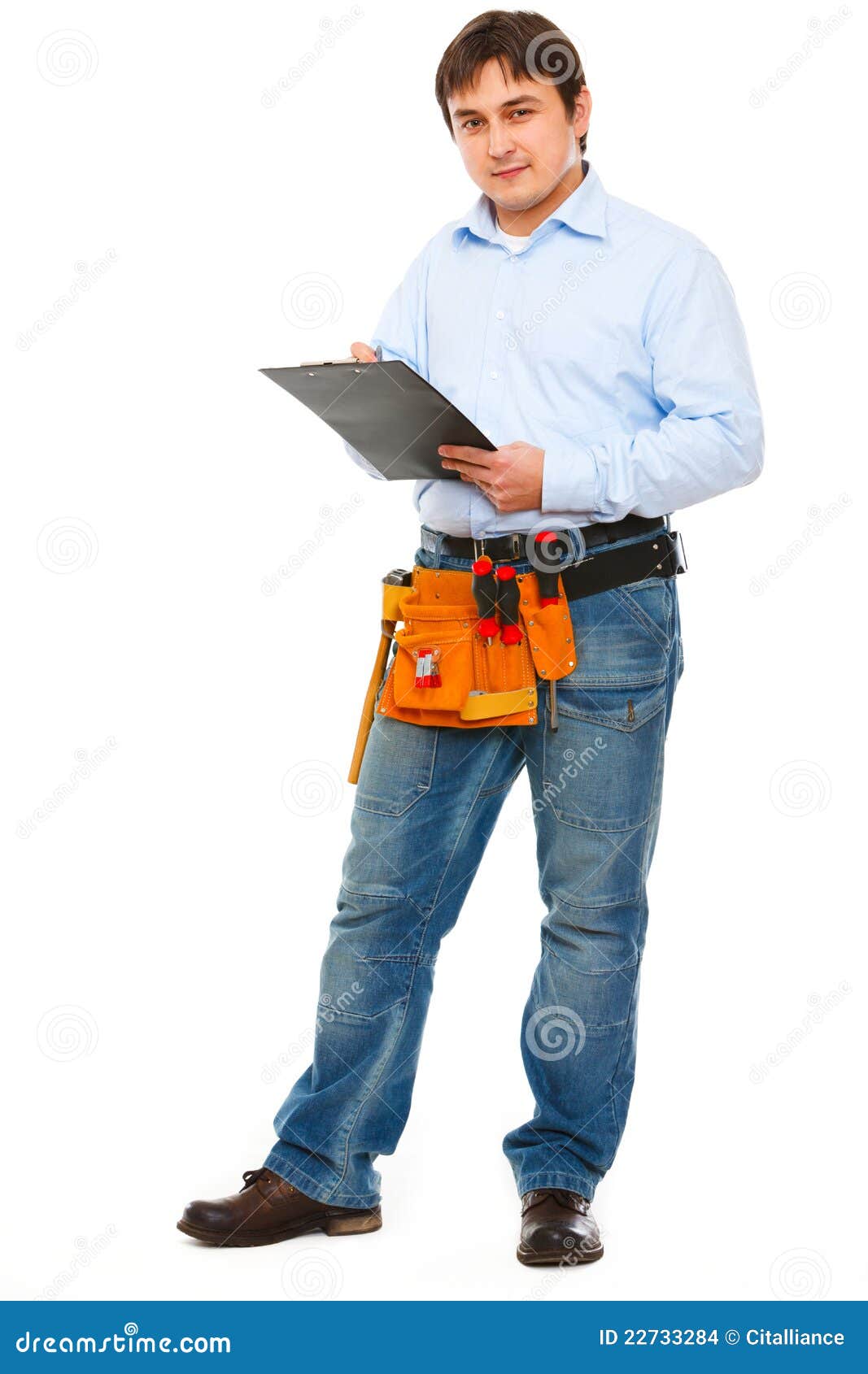 Construction Worker with Clipboard Stock Photo - Image of handyman ...