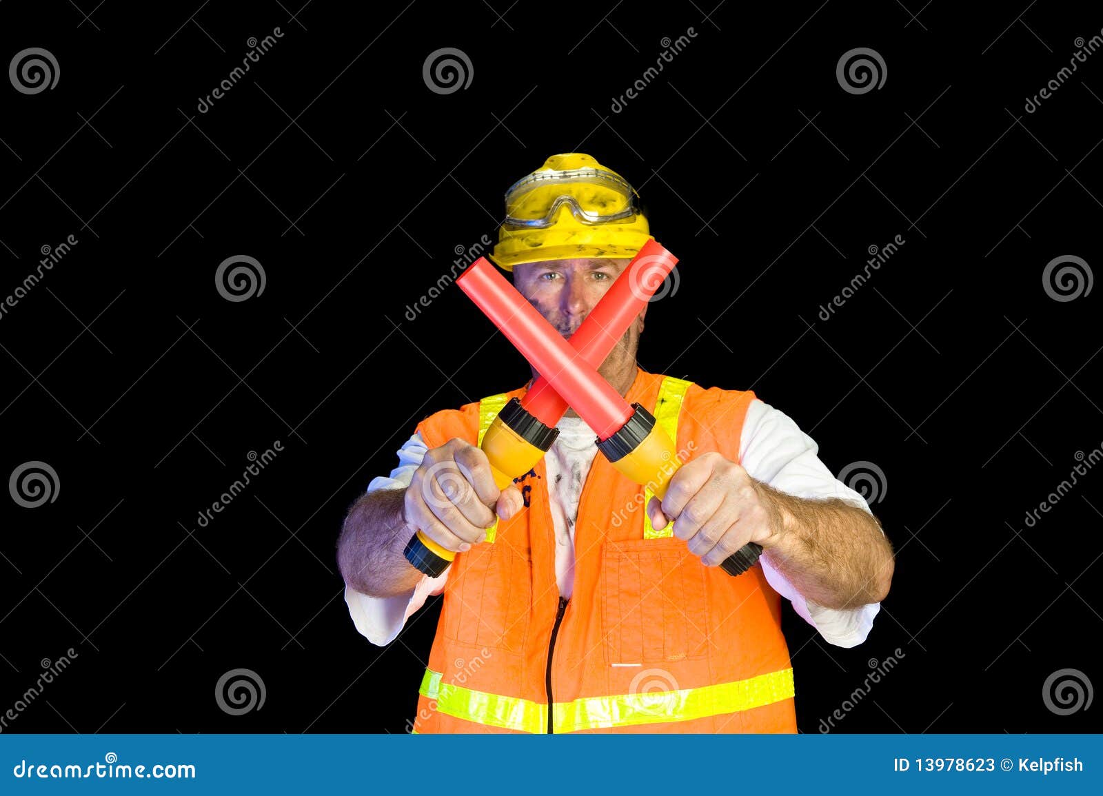 Construction Worker with Communication Flashlights Stock Image - Image ...