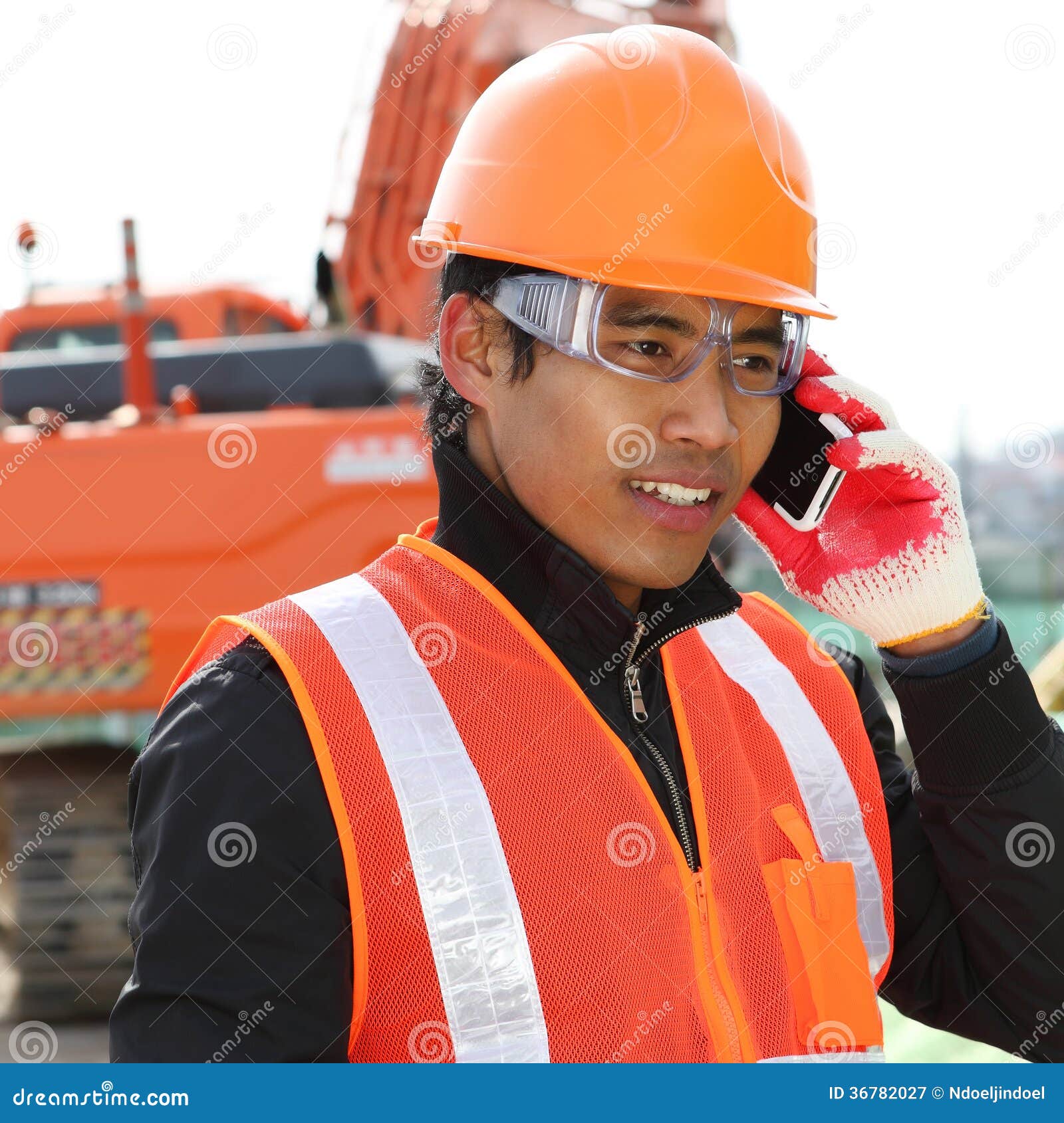 Construction Worker Communication with Mobile Phone Stock Image - Image ...