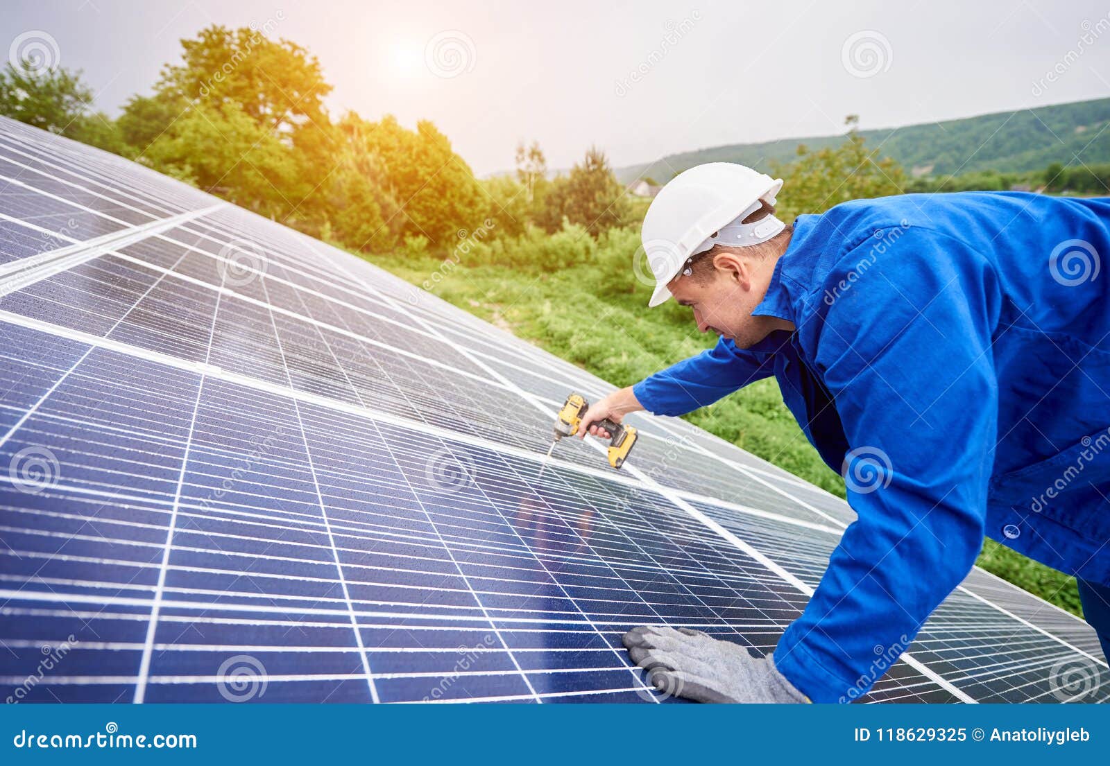 Installing of Solar Photo Voltaic Panel System Stock Image - Image of ...