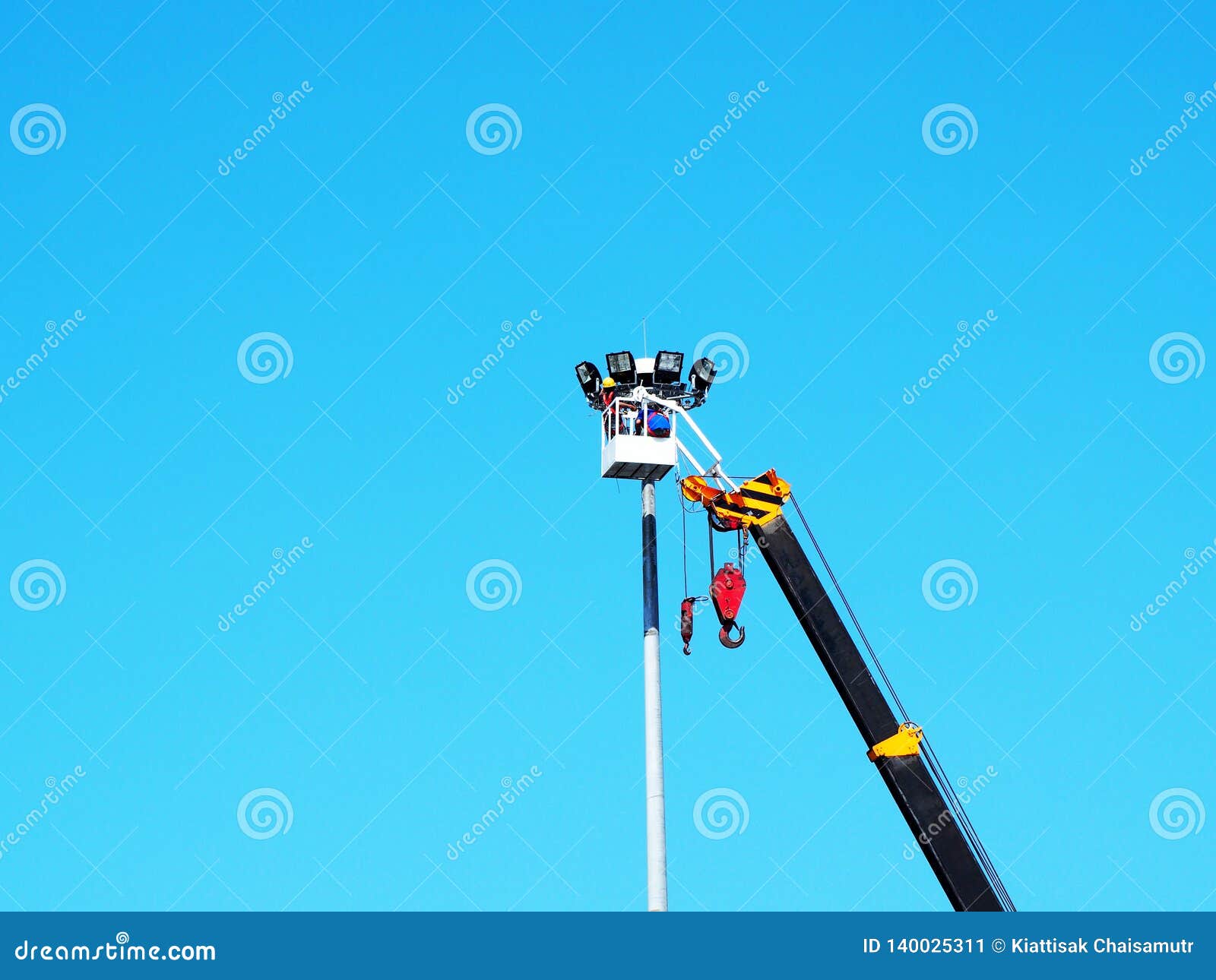 Construction Worker Using Lifting Boom Machinery Stock Image - Image of ...