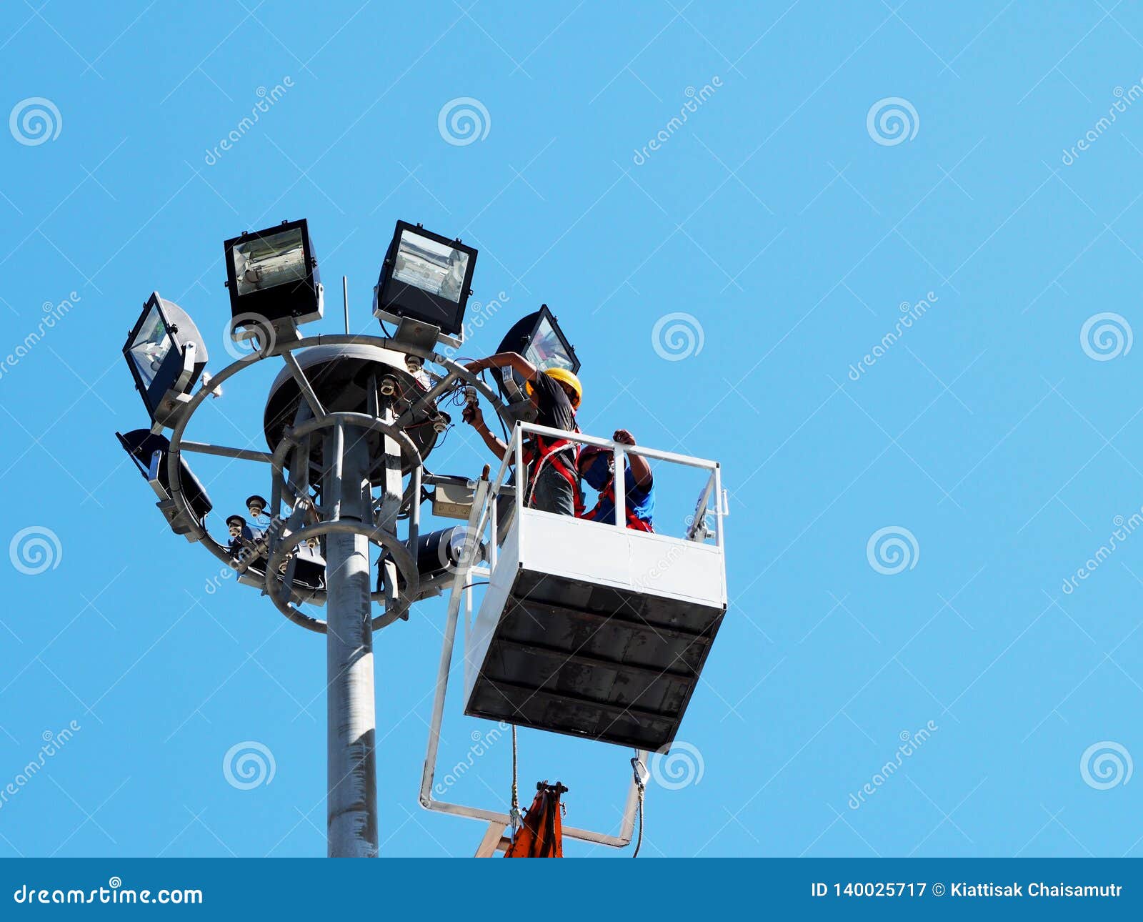 Construction Worker Using Lifting Boom Machinery Stock Image - Image of ...