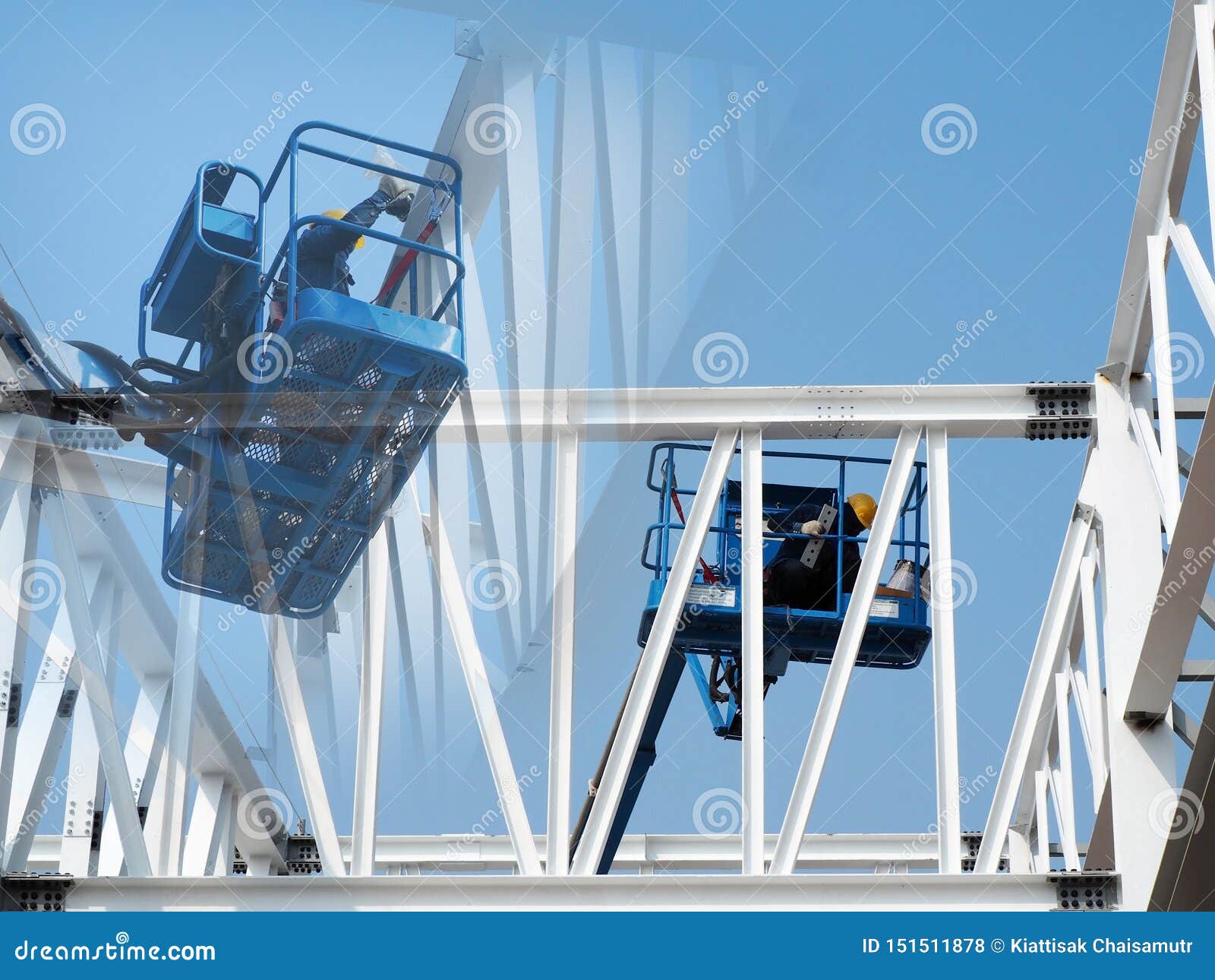 Construction Worker at Construction Site Using Lifting Stock Photo ...