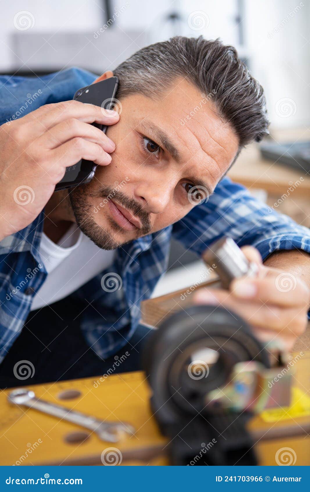 Construction Worker with Contemporary Mobile Phone Stock Photo - Image ...