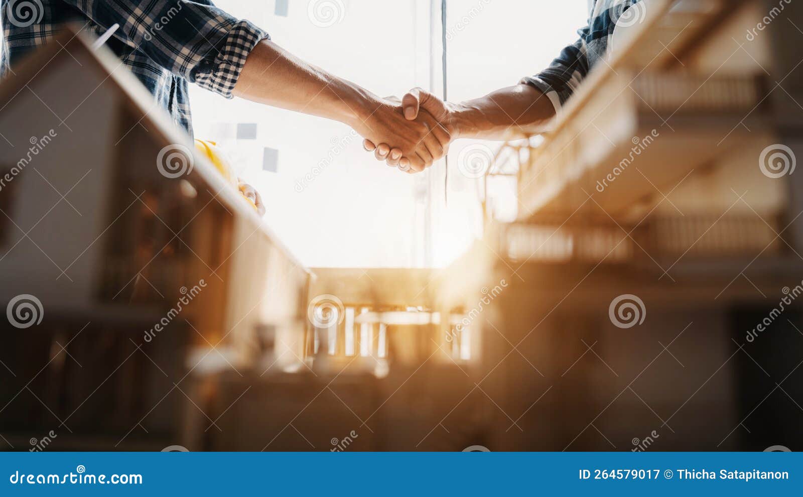 Construction Worker and Contractor. Client Shaking Hands with Team ...