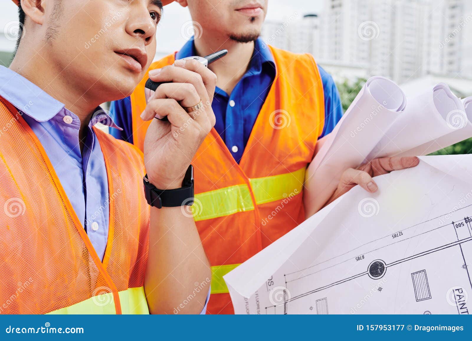 Construction Worker Controlling Work Stock Image - Image of safety ...
