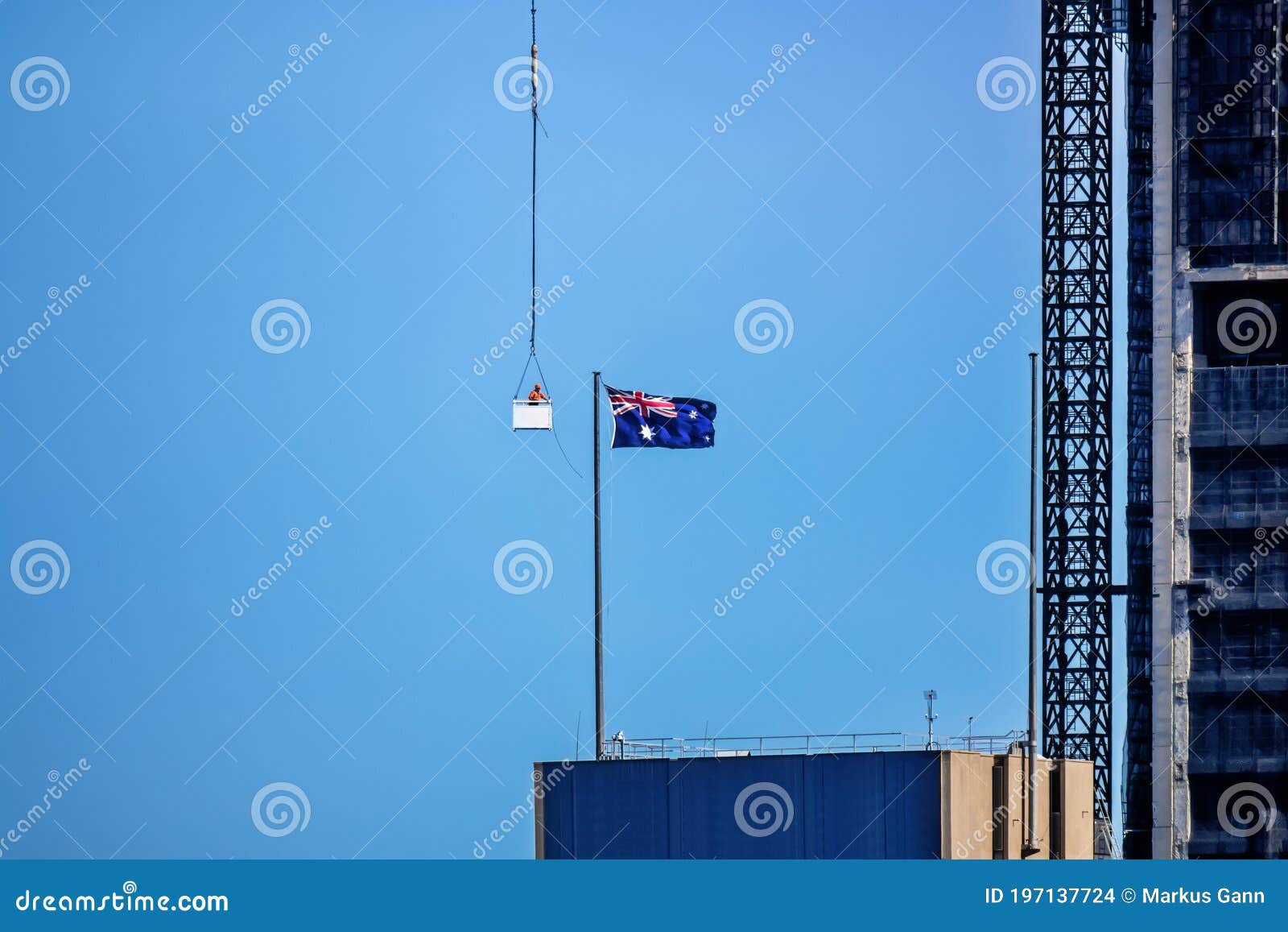 Worker With Flag Standing Across The Road Preventing Traffic In ...