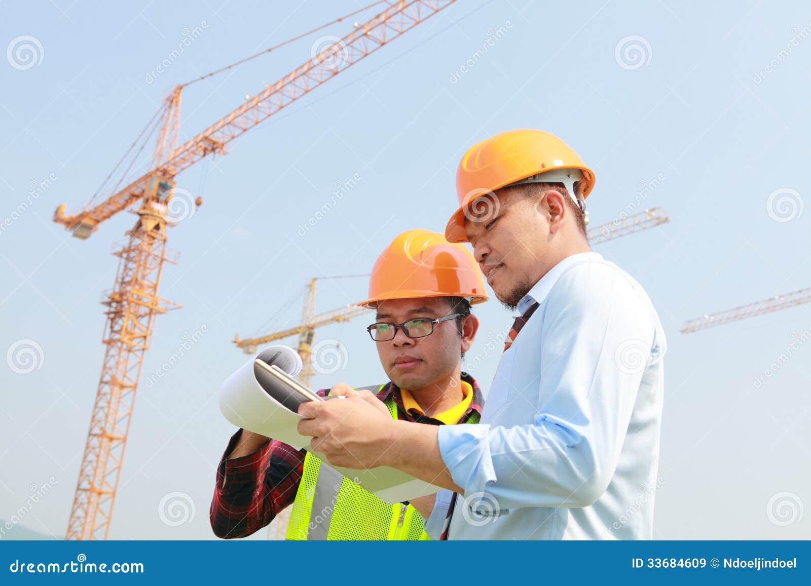 Construction Worker and Cranes Stock Image - Image of industrial ...