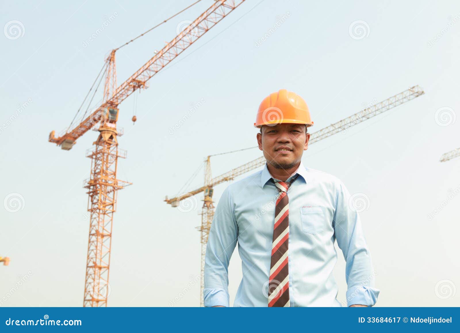Construction Worker and Cranes Stock Image - Image of helmet, male ...