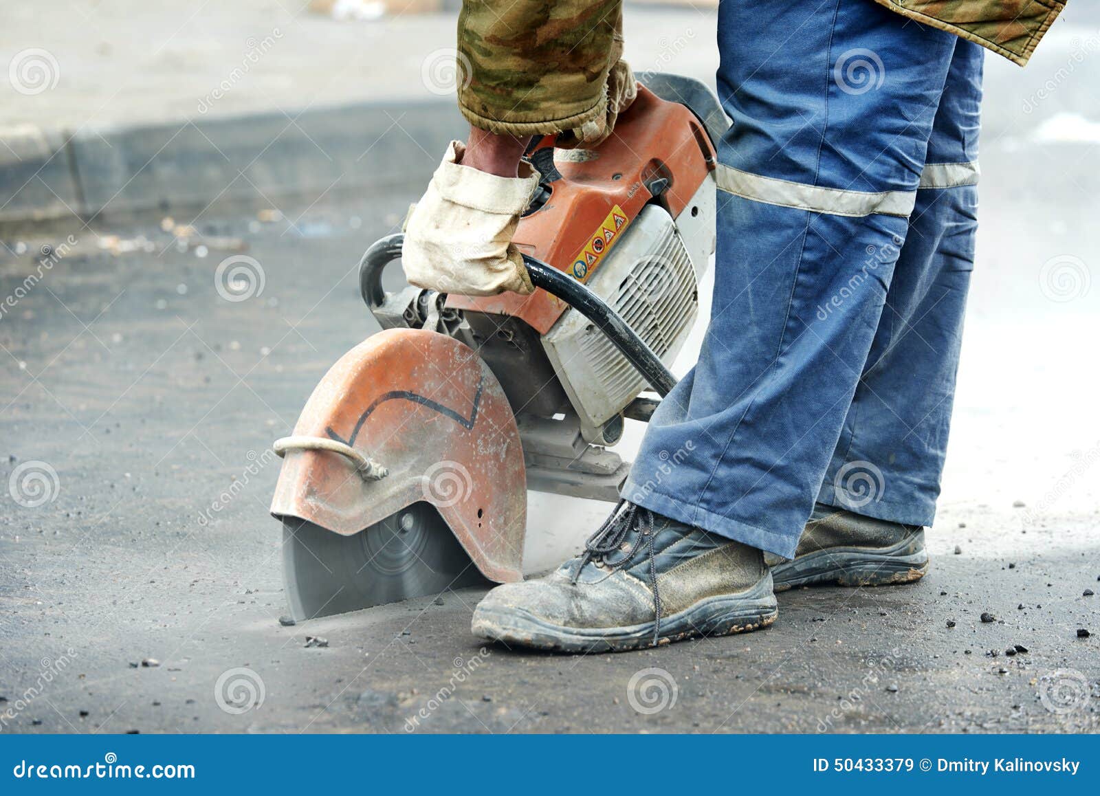 Construction Worker with Cut-off Machine Stock Image - Image of ...