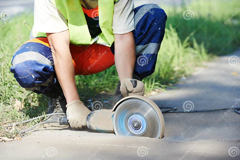 Construction Worker with Cut-off Machine Stock Image - Image of ...