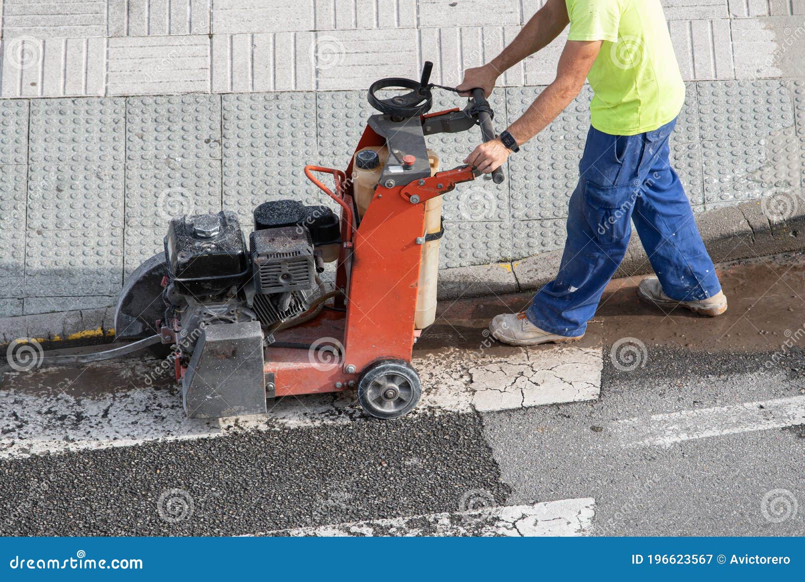 Construction Worker Cutting Concrete Floor Stock Image - Image of ...