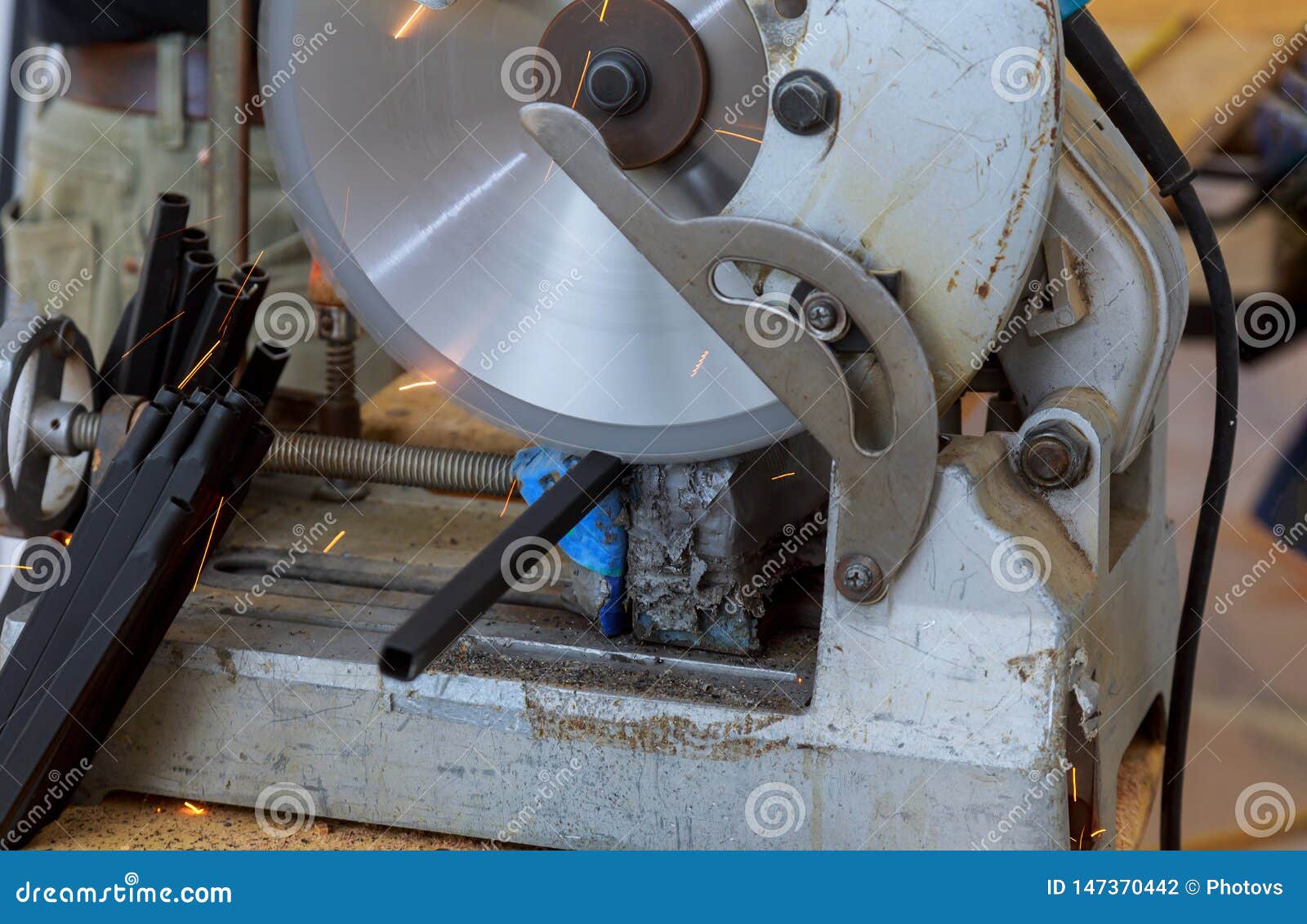 The Construction Worker are Cutting Metal Steel Railings Steel Barrier ...