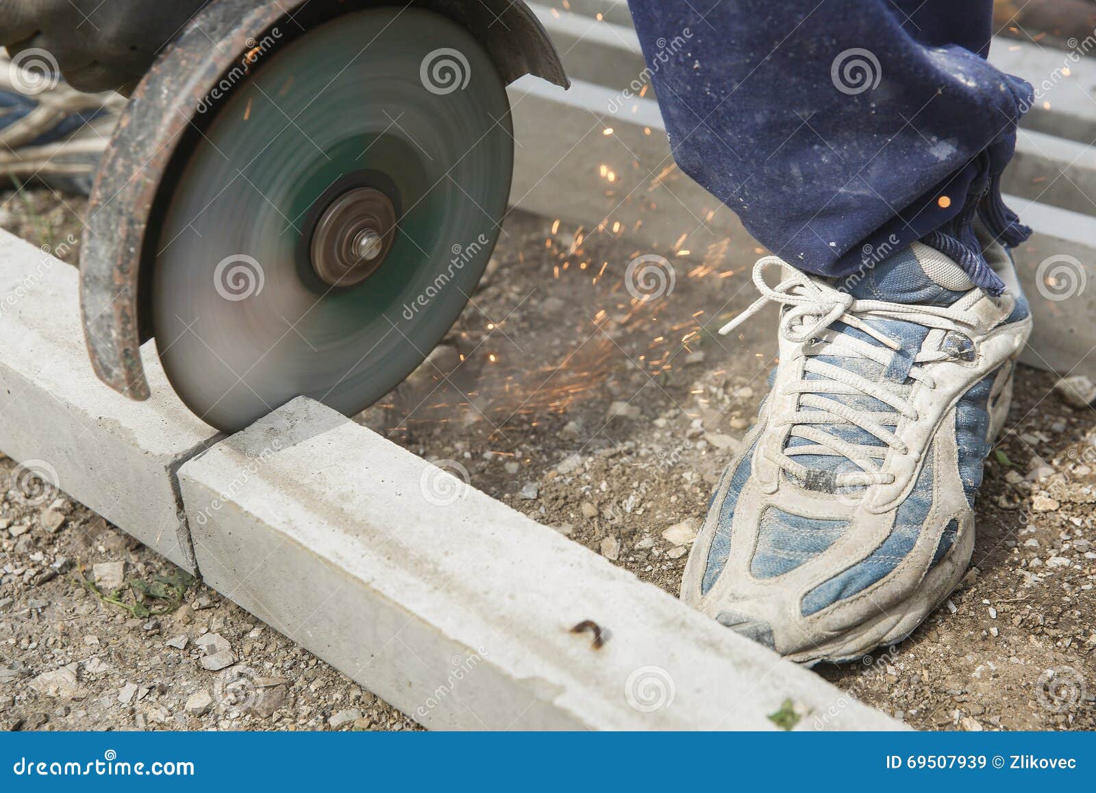 Construction Worker Cutting a Reinforced Concrete Pillar Stock Image ...