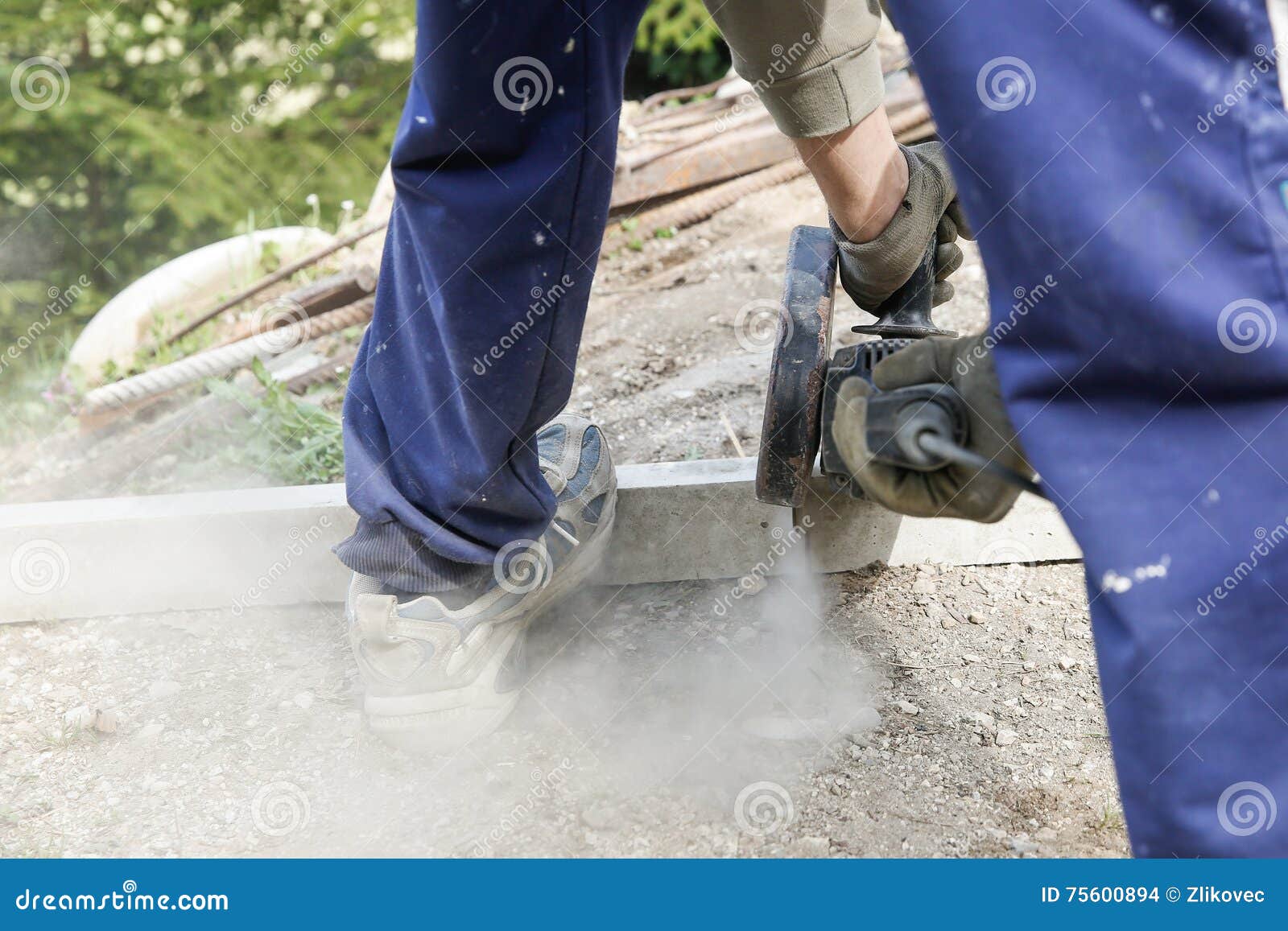 Construction Worker Cutting a Reinforced Concrete Pillar Stock Photo ...
