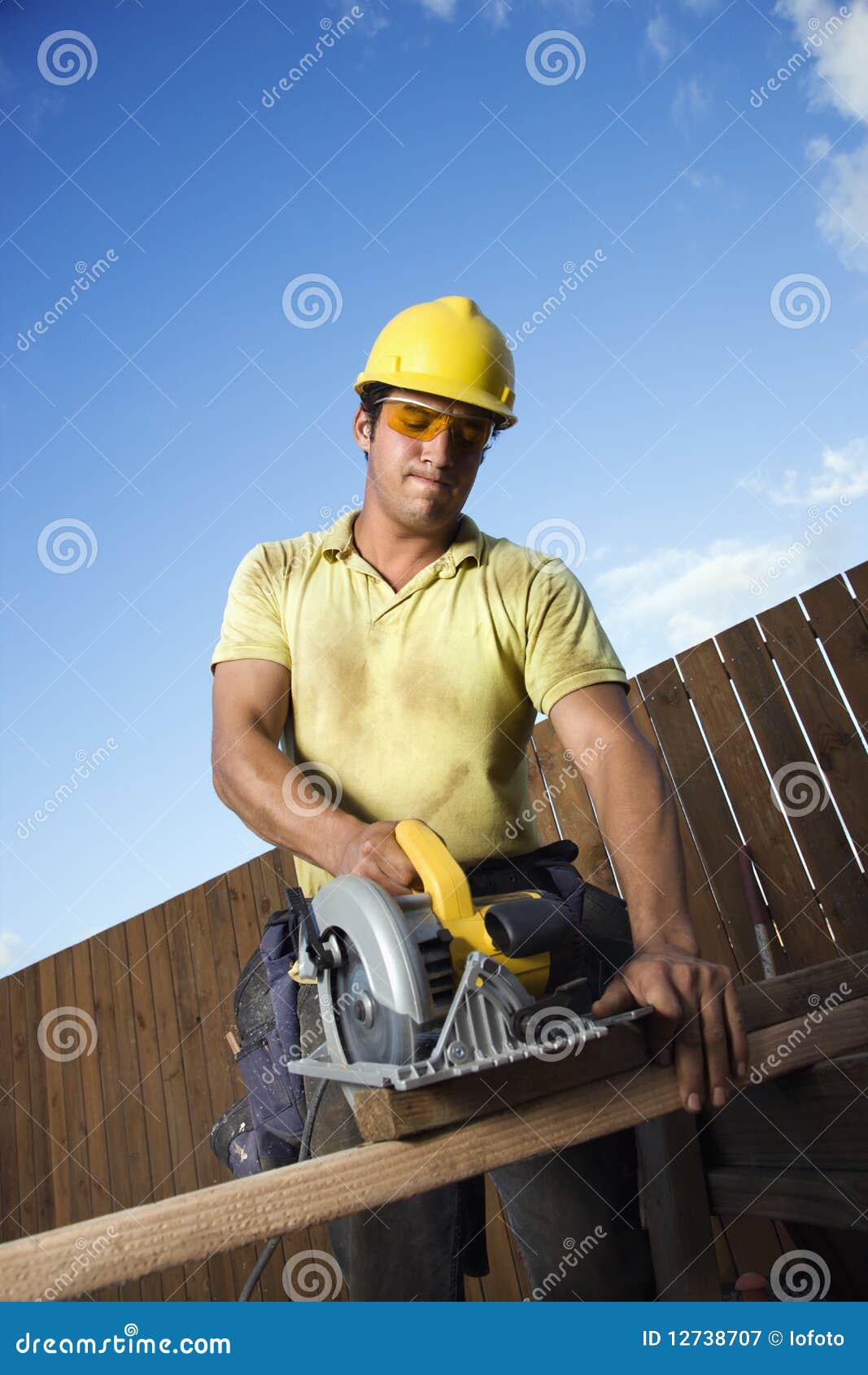 Construction Worker Cutting Wood Stock Image - Image of clothing ...