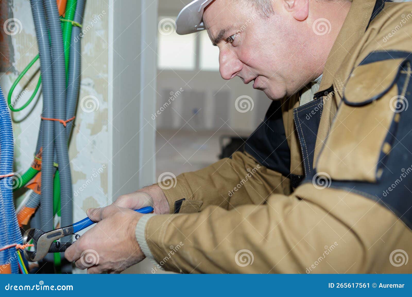 Construction Worker Dealing with Pipes Stock Image - Image of repairman ...