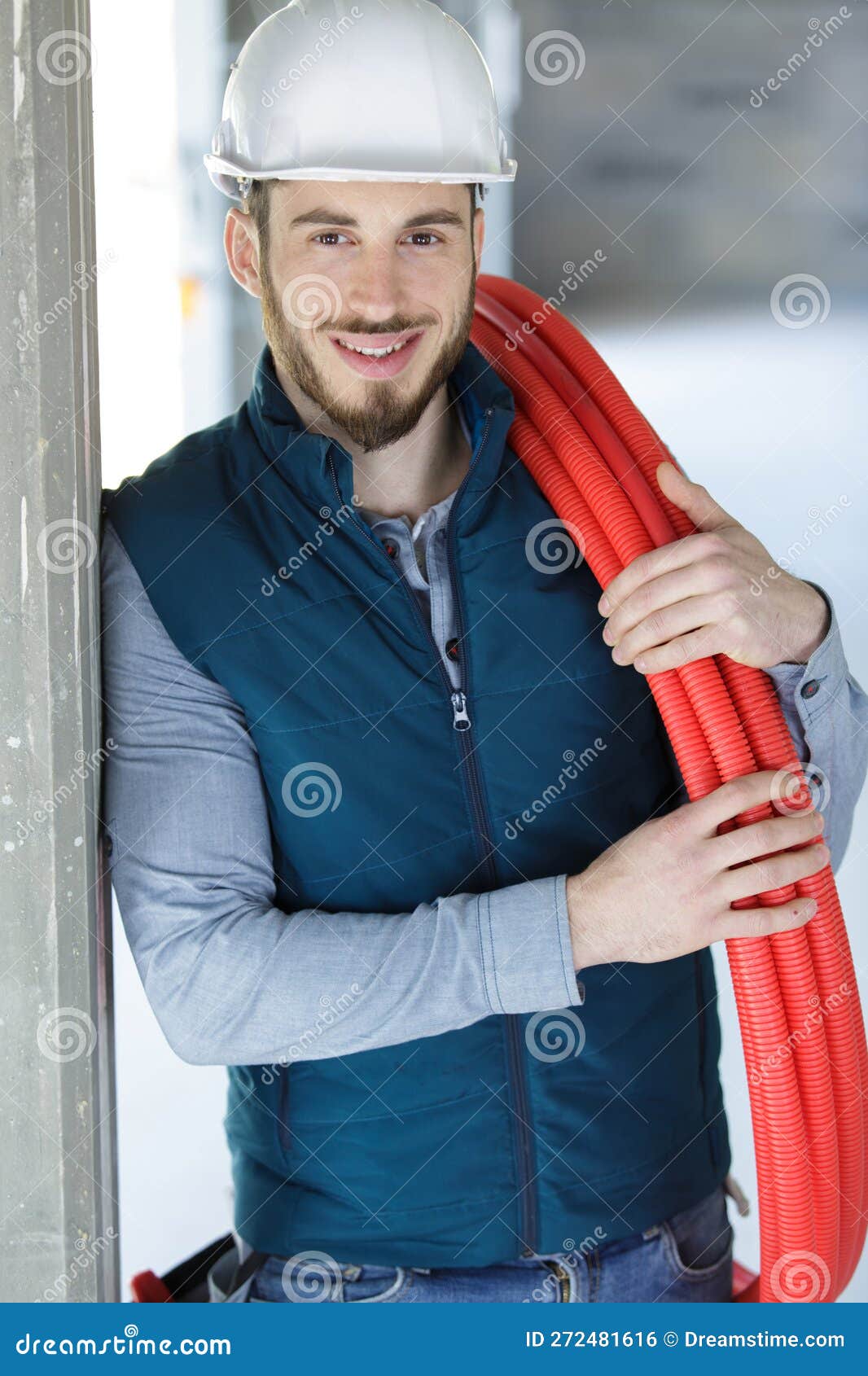 Construction Worker Dealing with Pipes Stock Photo - Image of repair ...