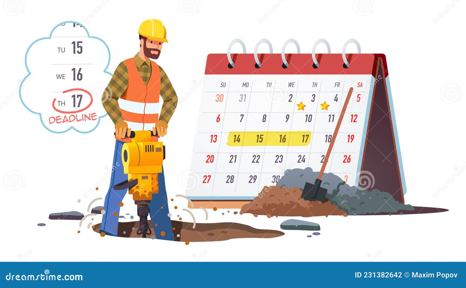 Construction Worker Digging Road Stock Vector - Illustration of ...